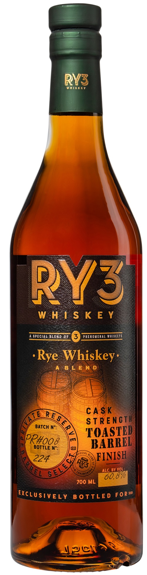 Ry3 Blended Rye Whiskey Toasted Barrel Finish Cask Strength 60,8% vol ...